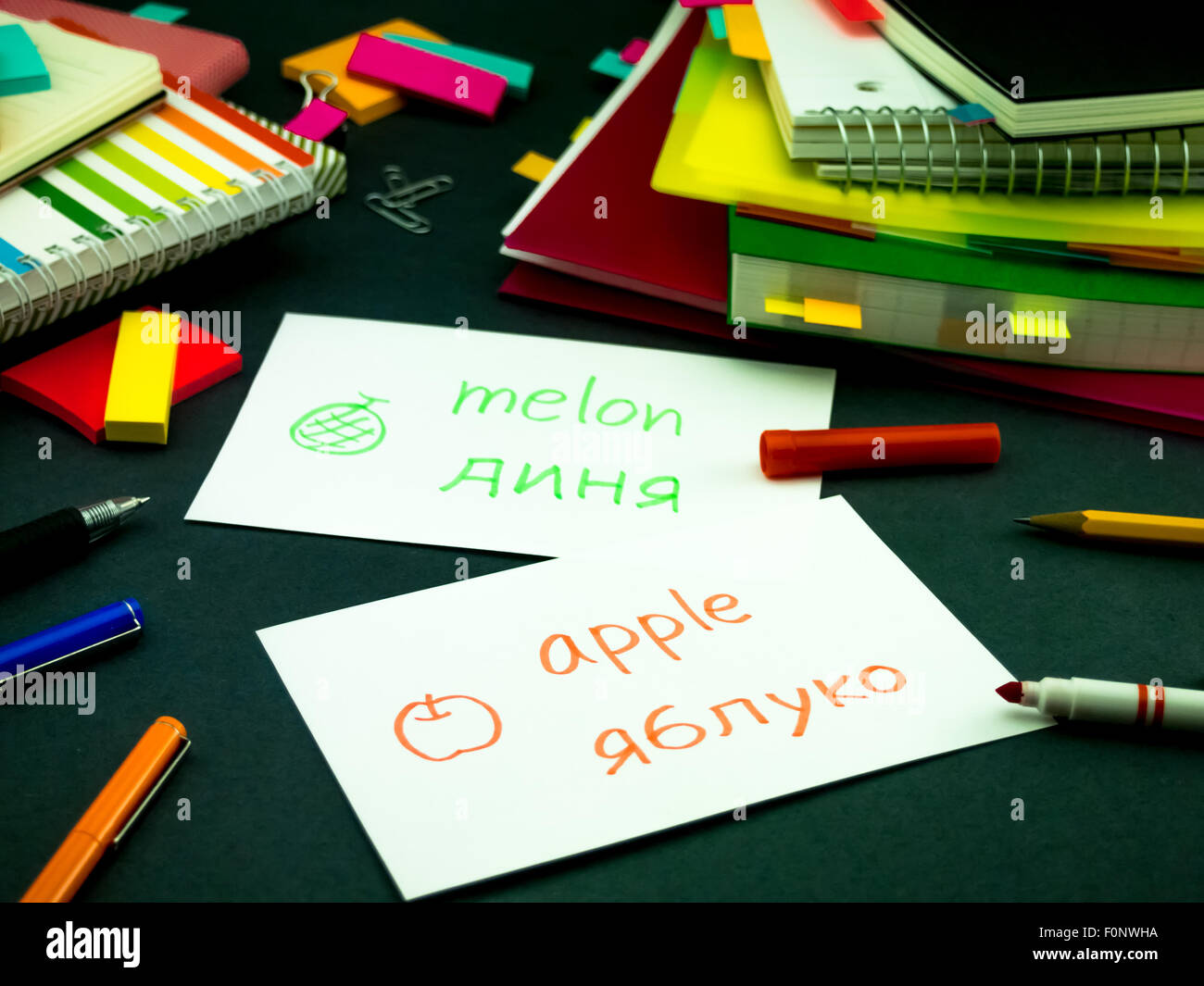 Learning New Language Making Original Flash Cards; Ukrainian Stock ...