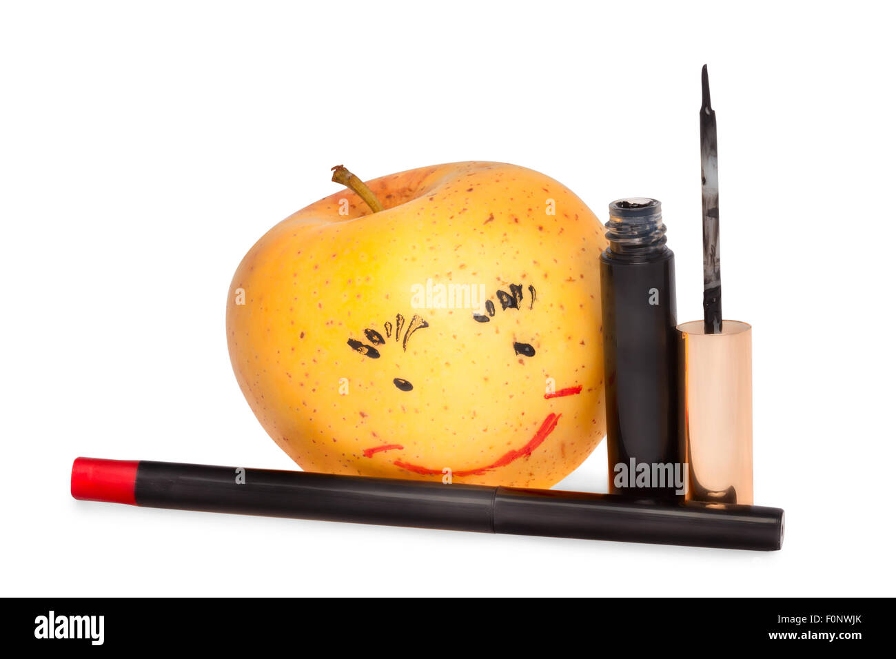 Isolated apple with smile, eyelashes and lipstick Stock Photo - Alamy
