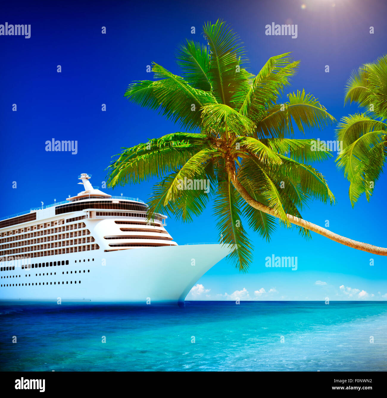 Cruise Ship Beach Sea Palm Tree Concept Stock Photo - Alamy