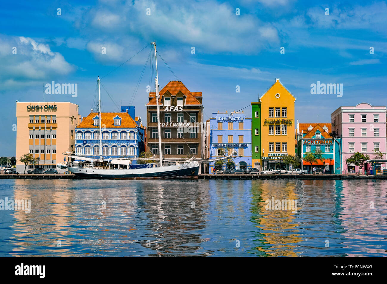 The waterfront Handelskade in Willemstad capital city of Curacao Stock ...