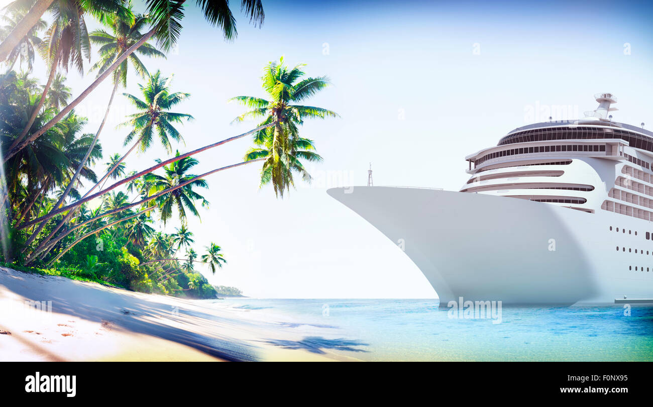 Cruise Ship Beach Sea Palm Tree Concept Stock Photo - Alamy