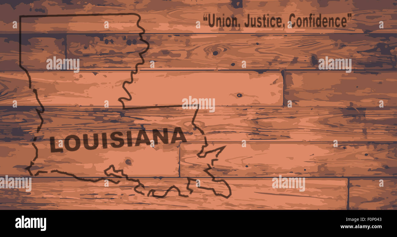 Louisiana state map brand on wooden boards with map outline and state ...