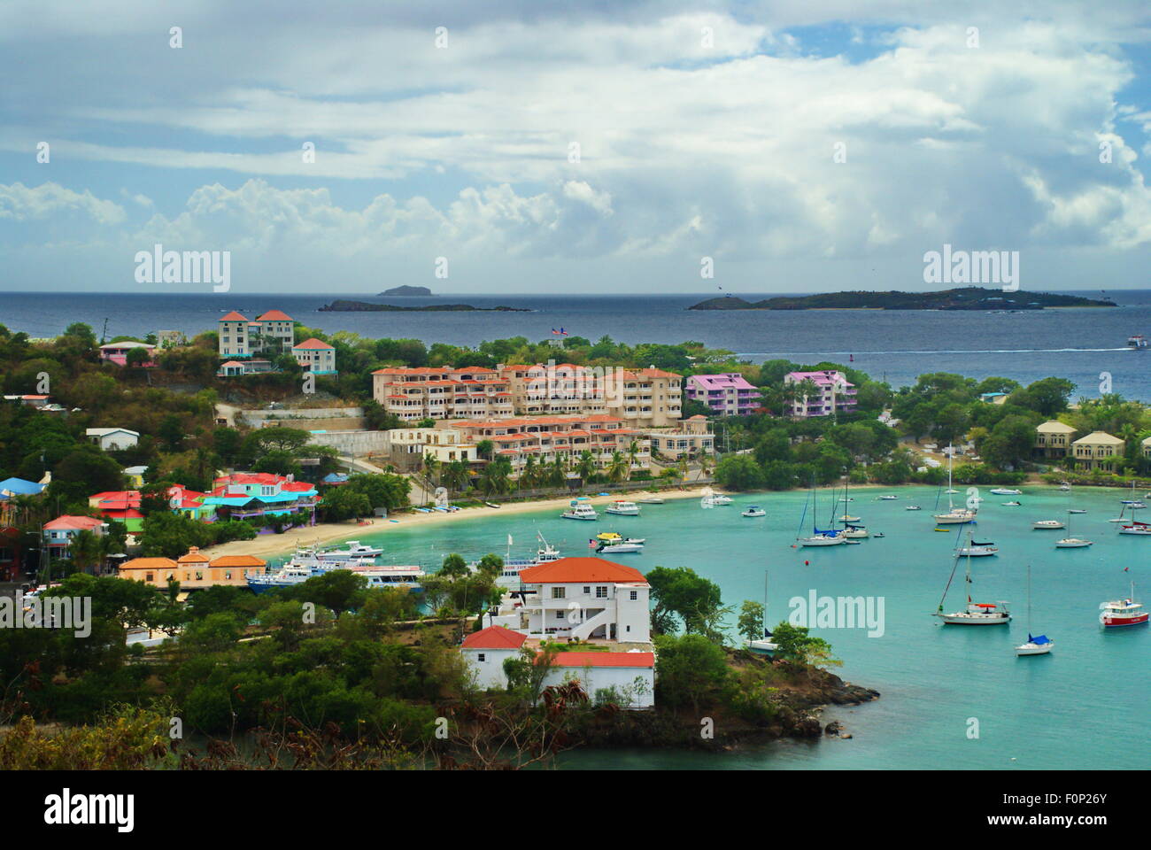 Colorful View of Cruz bay on the island of St. John, US Virgin Islands ...