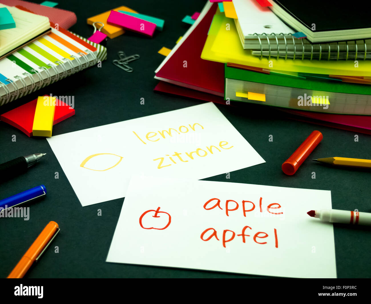 Learning New Language Making Original Flash Cards; German Stock Photo ...