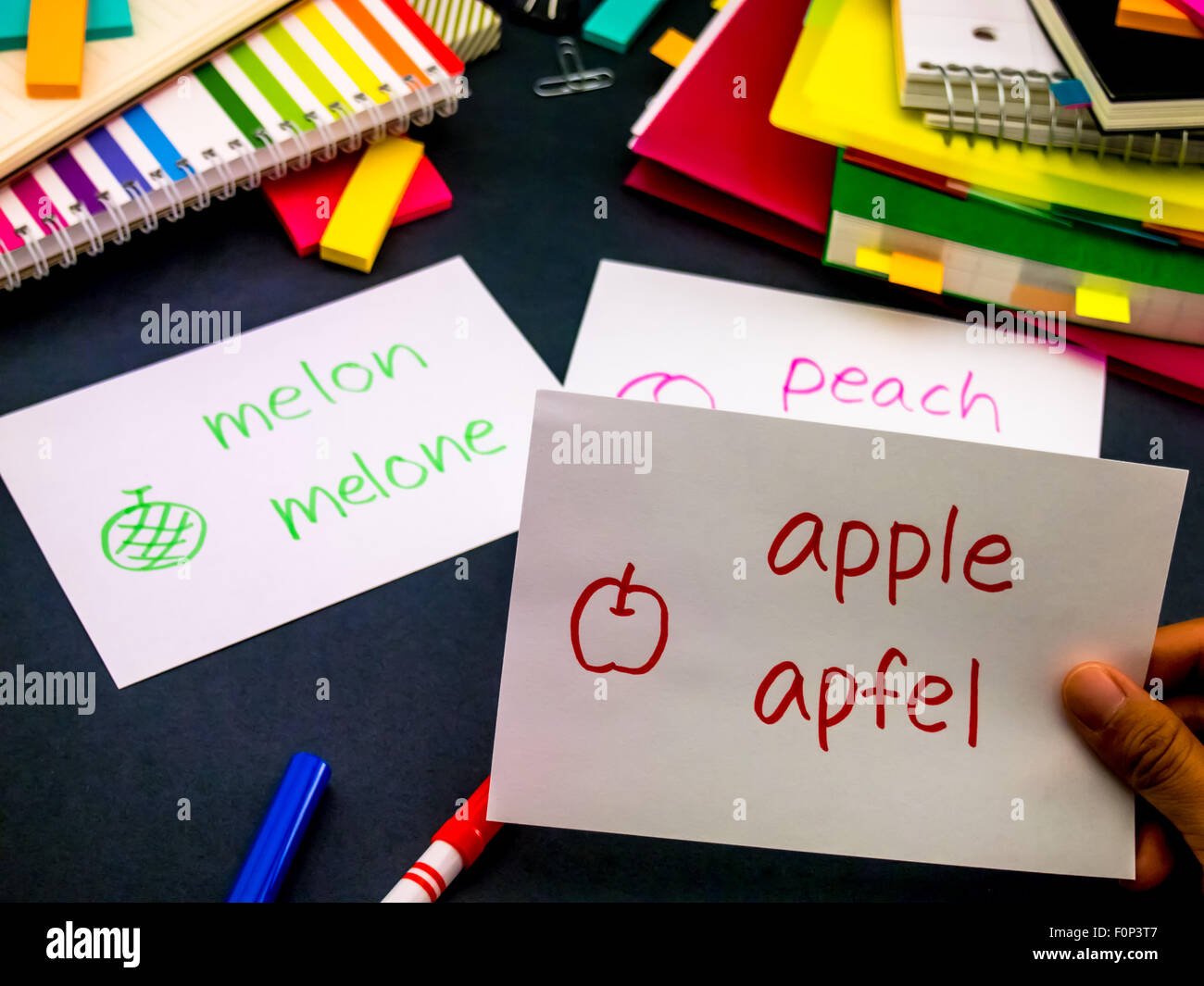 Learning New Language Making Original Flash Cards; German Stock Photo ...