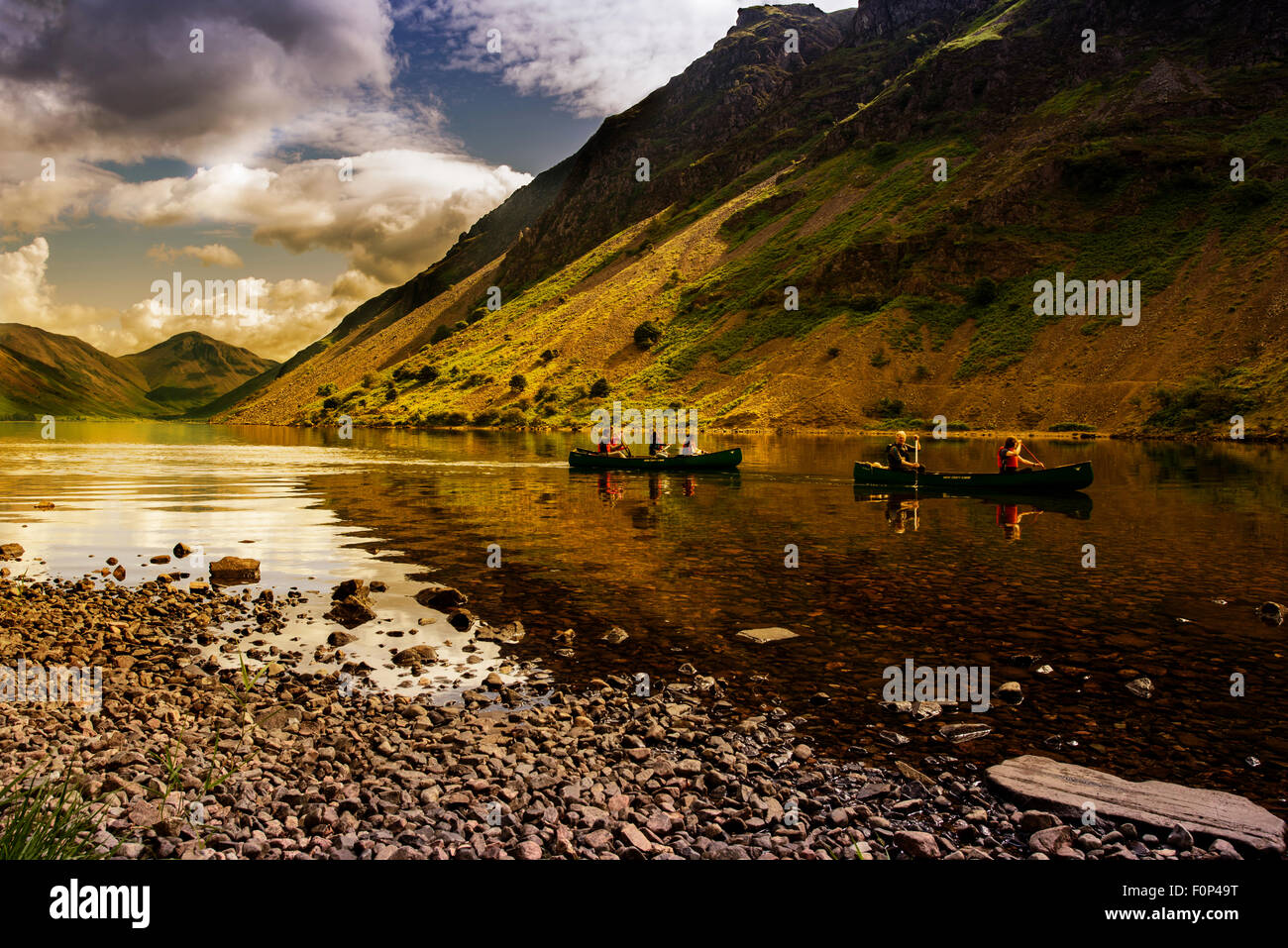 gleaming sunset reflects off the pure water flowing through a river ...