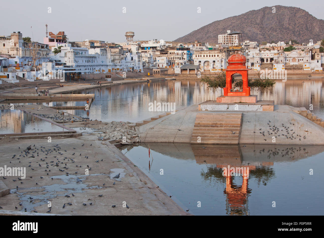 Evening at Pushkar in India, a Hindu place of pilgrimage. The lake is ...