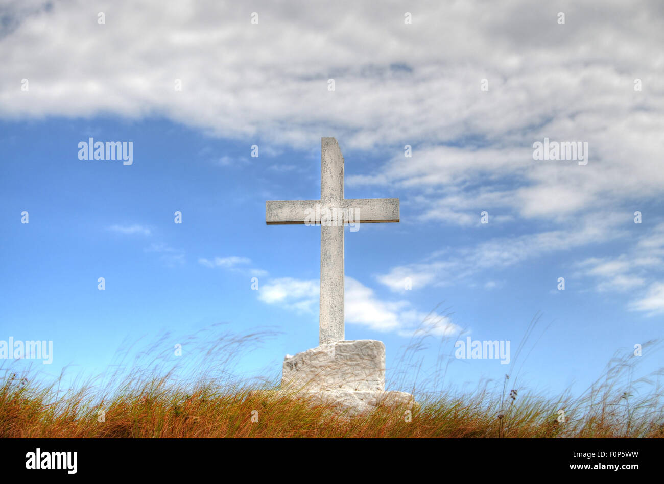 Huge white concrete cross on top of a mountain Stock Photo - Alamy