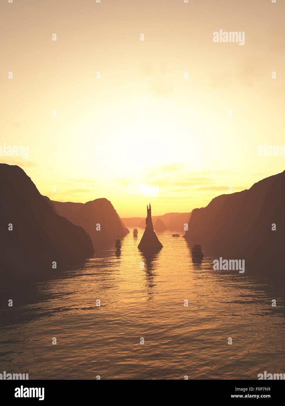 Sailing Ships on the River at Sunset Stock Photo - Alamy