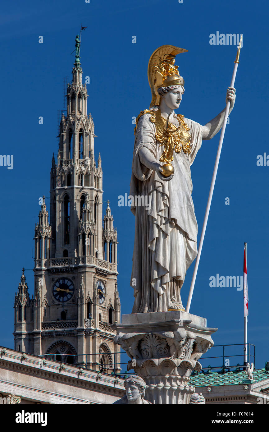 Pallas Athena statue in front of Vienna's Parliament, Vienna, Austria ...