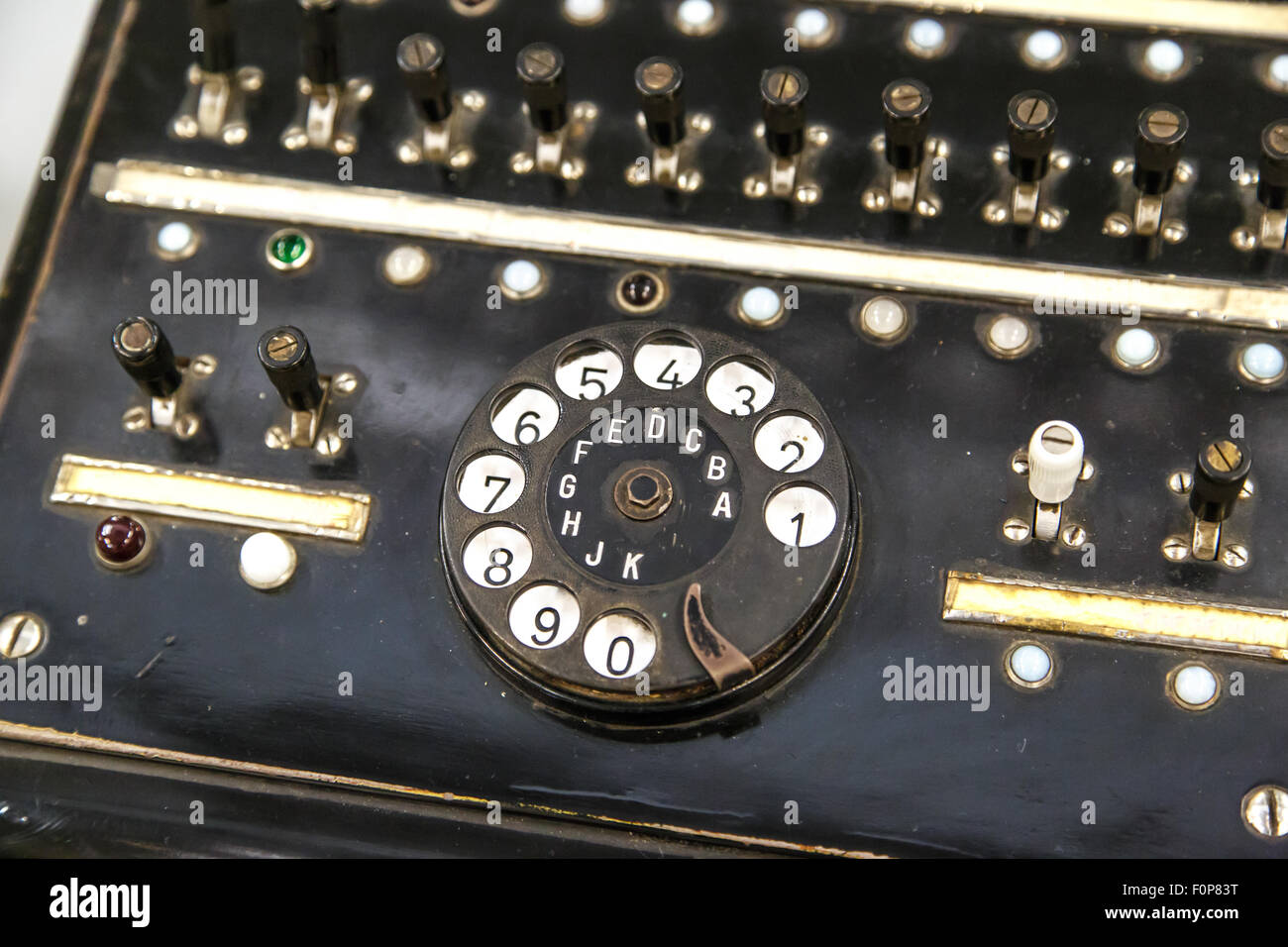 Close up detailed view of old nostalgical black telegram with rotary ...