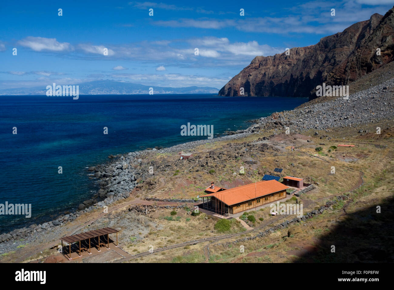 Buildings on the coast, Deserta Grande, Desertas Islands, Madeira ...