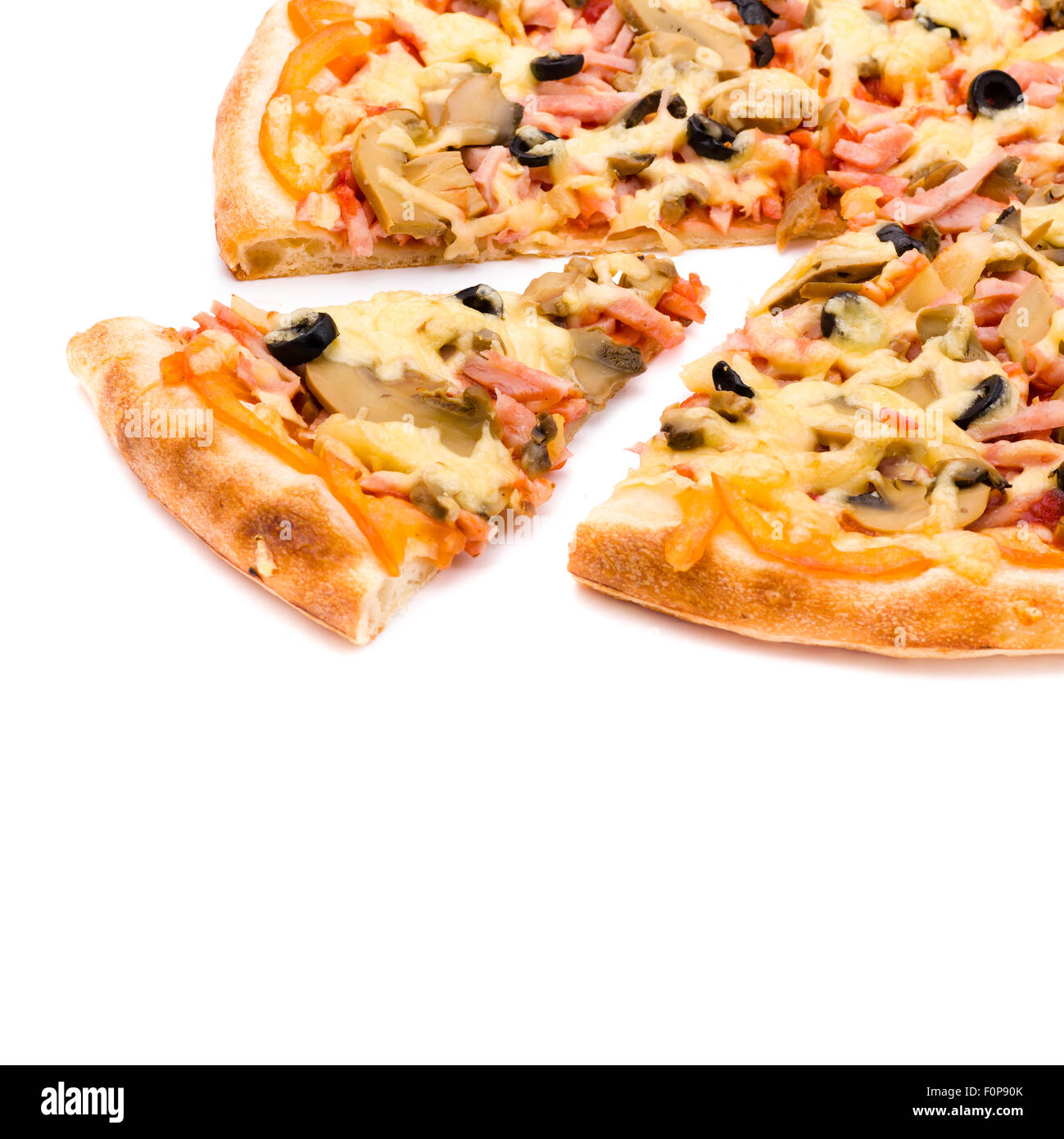 Pizza with cheese and ham isolated on white Stock Photo - Alamy