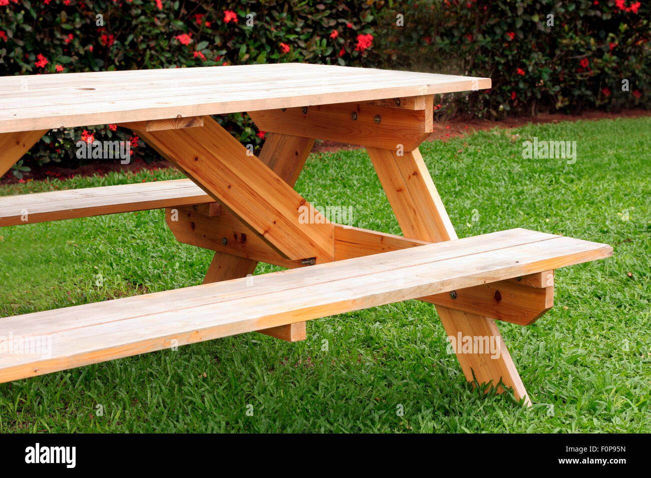 Picnic table at a backyard Stock Photo - Alamy