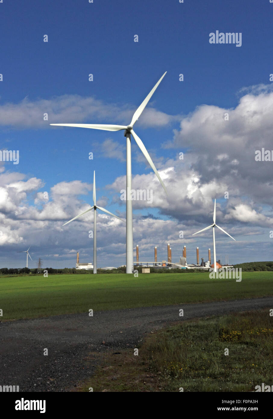Lynemouth Windfarm, with Aluminium Smelter in background Stock Photo ...