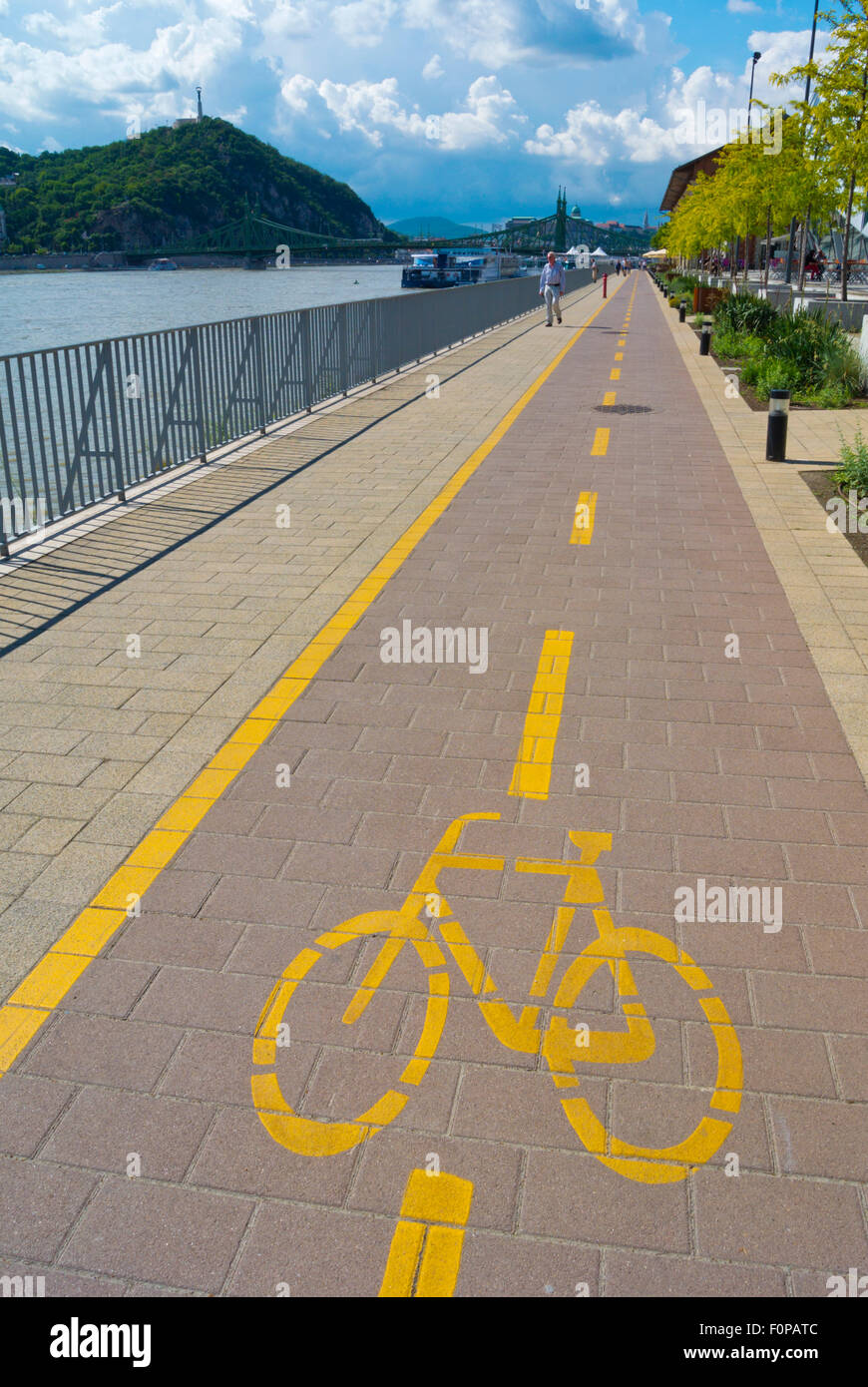 Bicycle path, by Danube river, central Budapest, Hungary, Europe Stock ...