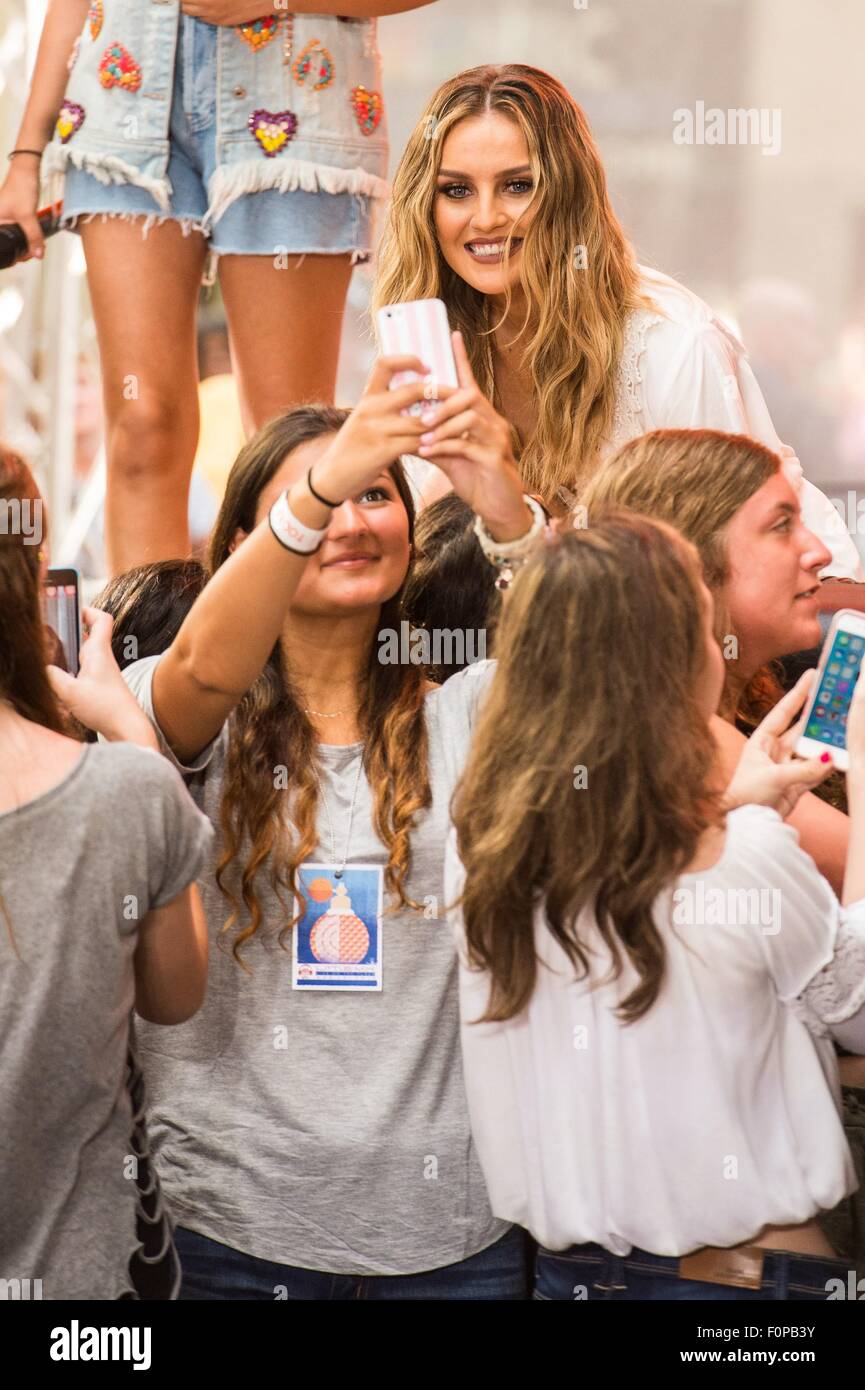 New York, NY, USA. 19th Aug, 2015. Perrie Edwards, posing with fans on ...