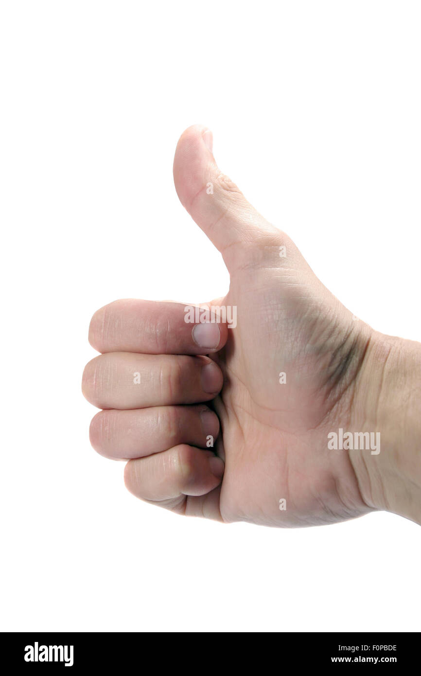 Right hand doing the thumbs up signal isolated on white Stock Photo - Alamy