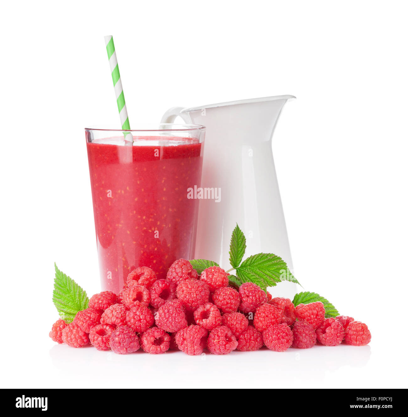 Raspberry smoothie and berries. Isolated on white background Stock ...