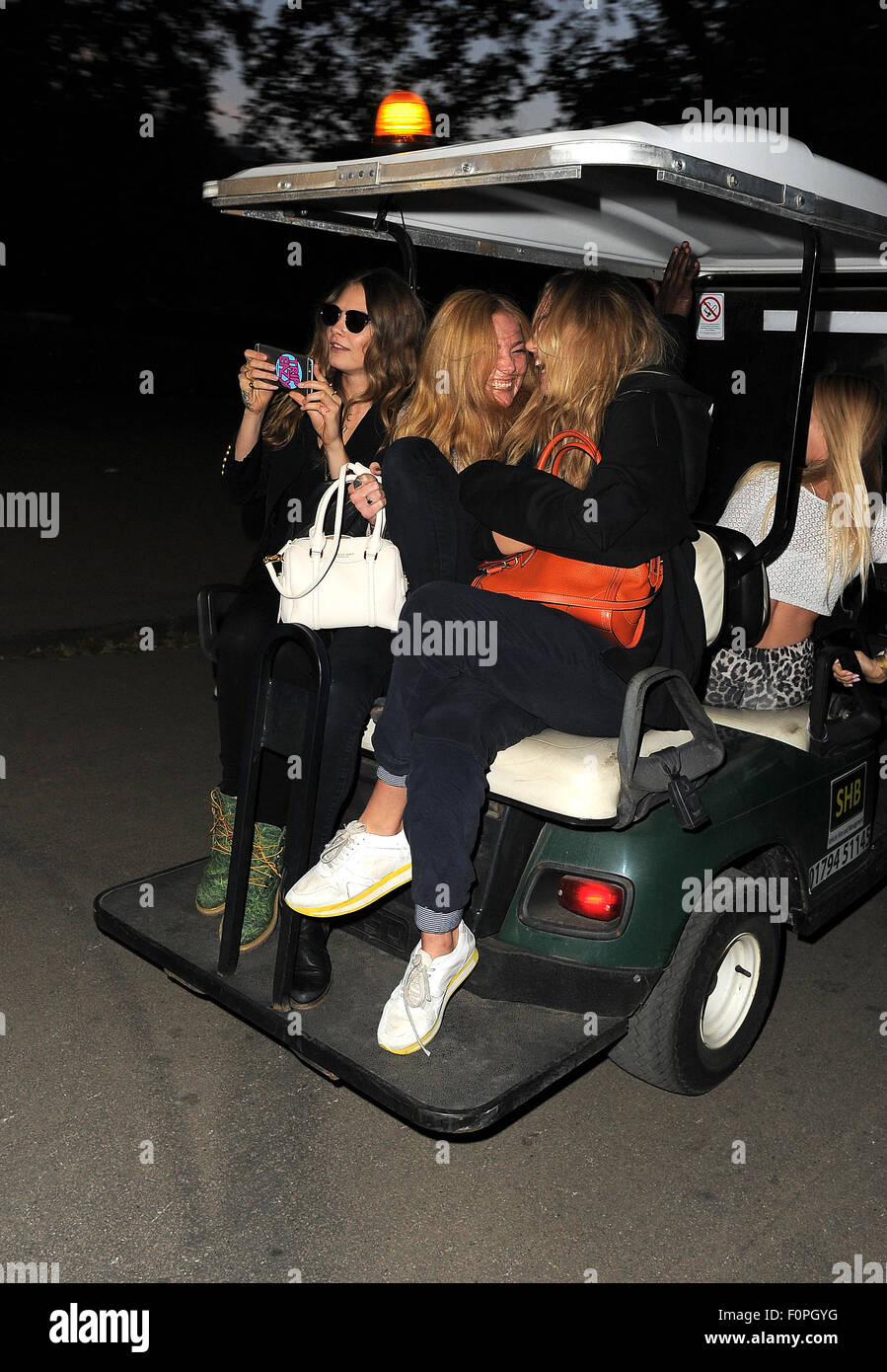 Cara Delevingne, Clara Paget and Suki Waterhouse take a golf buggy to ...