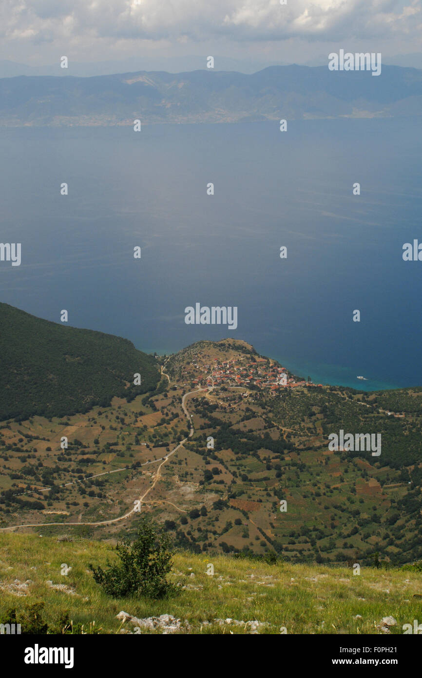 Trpejca village on the east shore of Lake Ohrid viewed from Baba ...