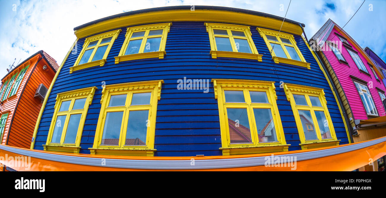 Colourful painted shop fronts along Øvre Holmegate, Stavanger, Norway ...