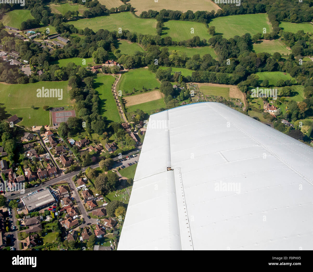 An aerial view of Ewhurst in Surrey from the cockpit of a 1950s de ...