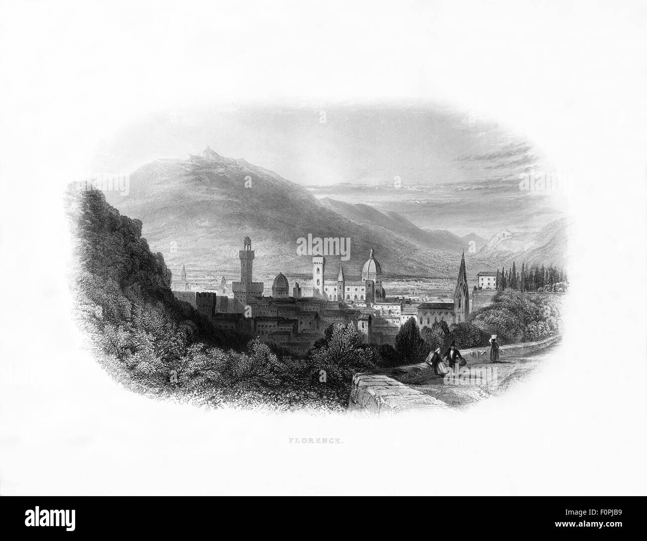 Italy Florence Engraving 19th Century High Resolution Stock Photography ...