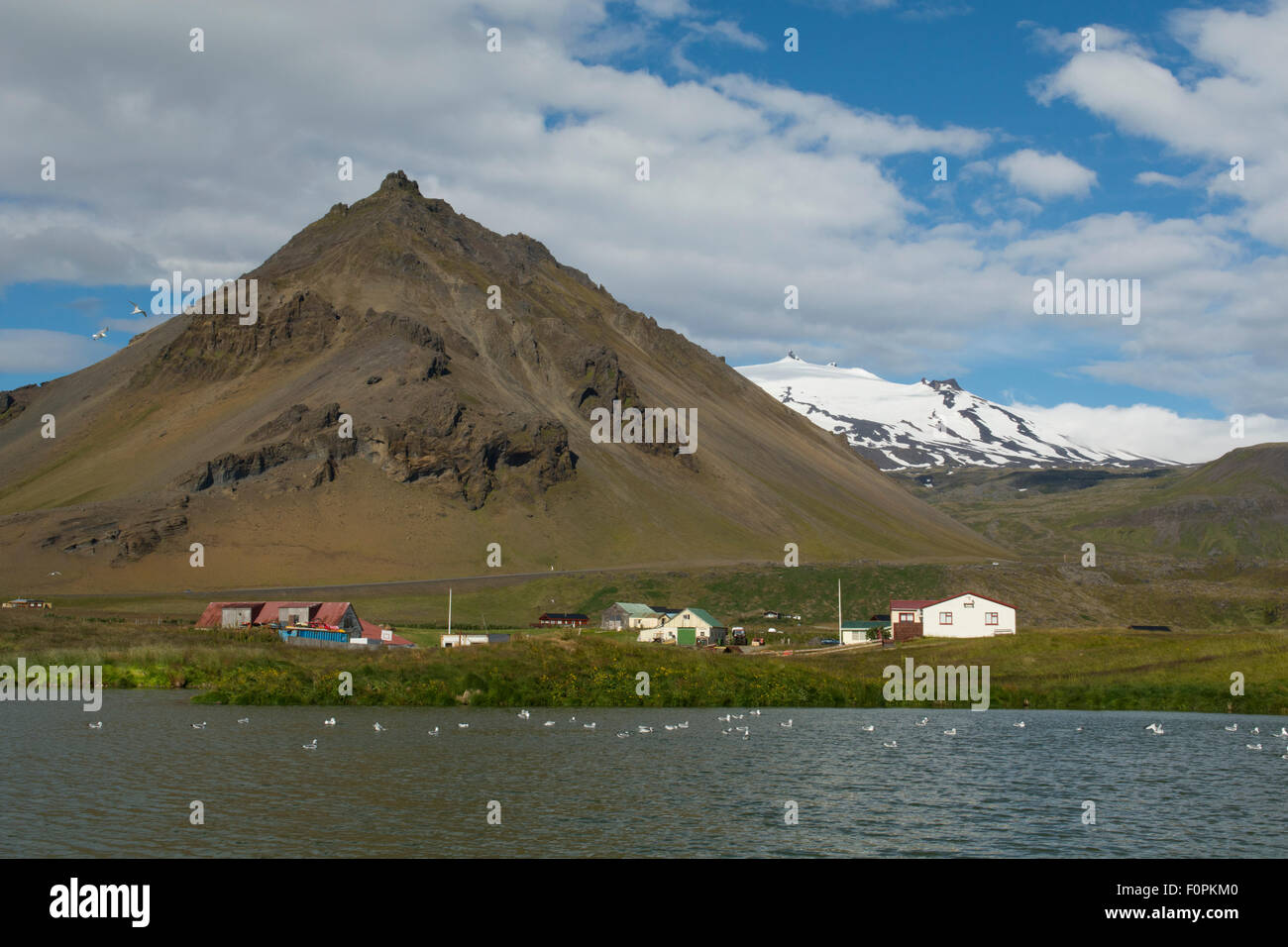Iceland, West Iceland (aka Vesturland), Snaefellnes Peninsula. Small ...