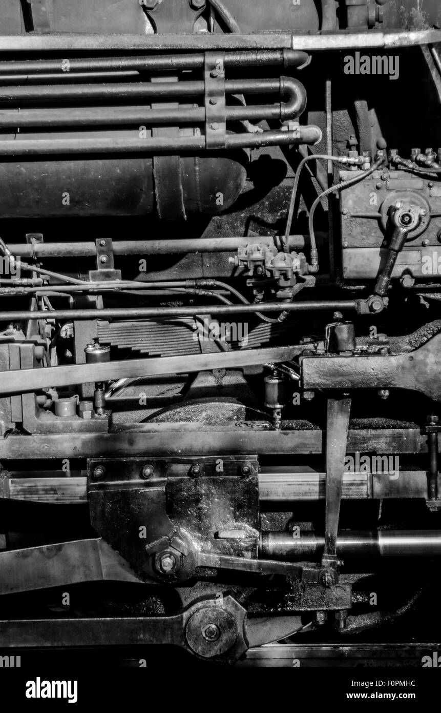 A close up of a train engine in black and white Stock Photo - Alamy
