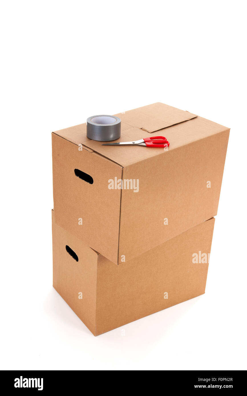 Many carton boxes isolated over white background Stock Photo - Alamy