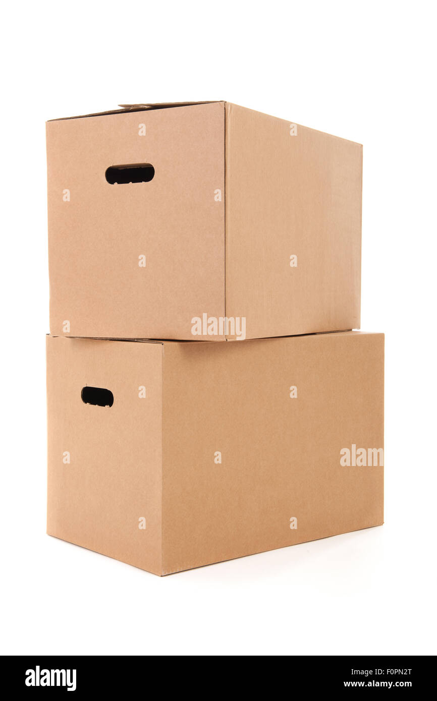 several carton boxes isolated over white background Stock Photo - Alamy
