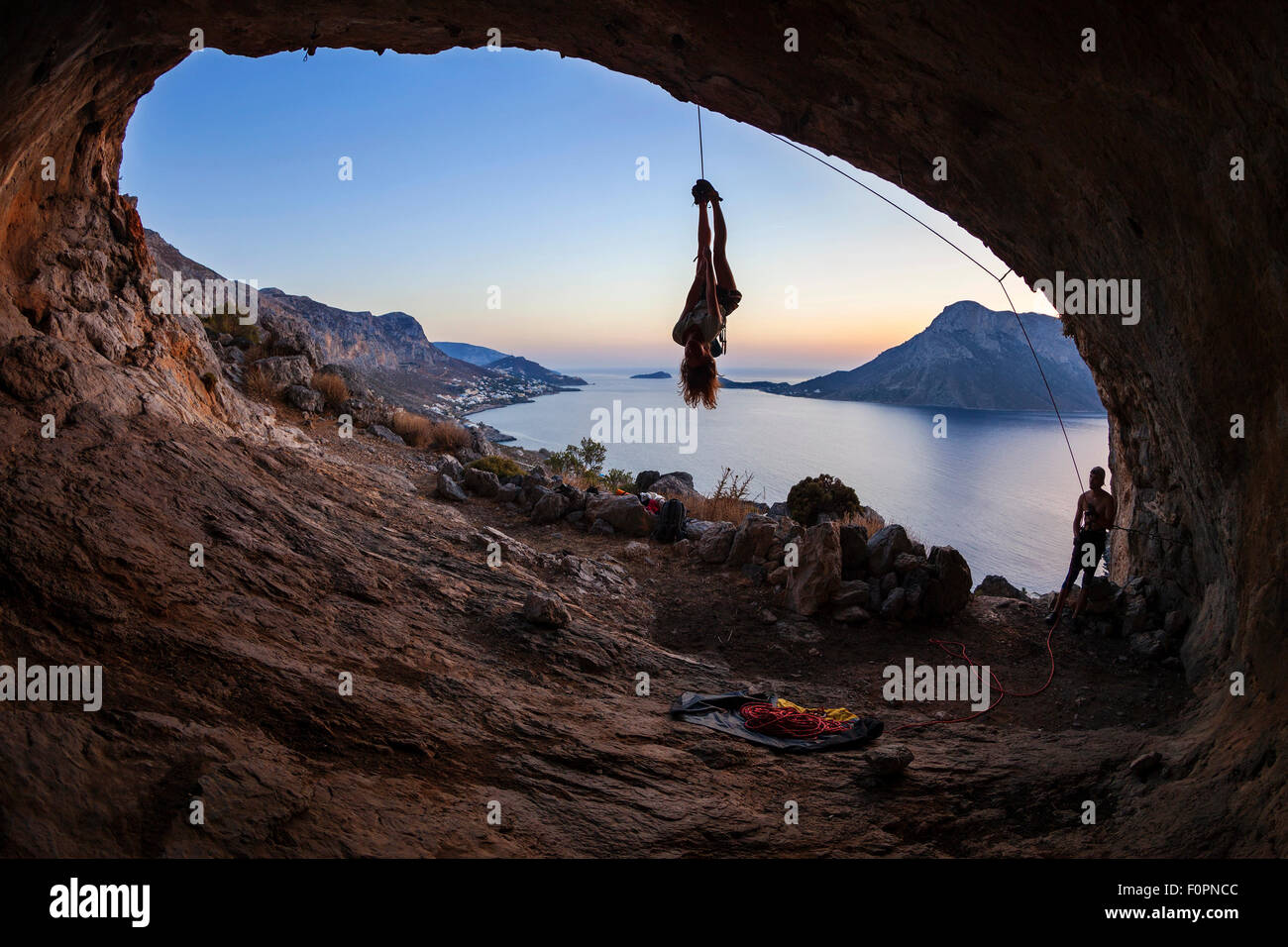 Woman hanging upside down on hi-res stock photography and images - Alamy