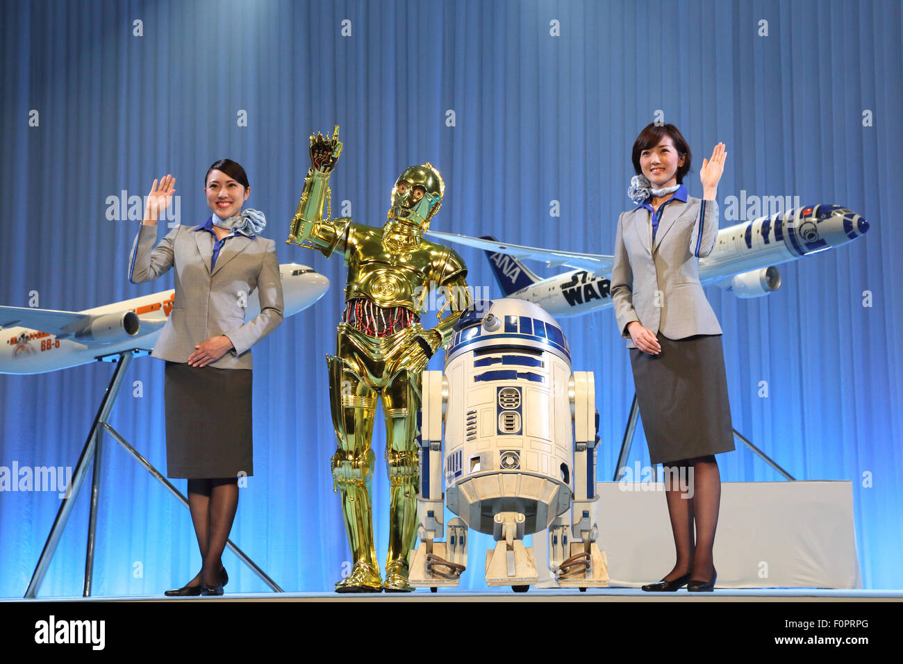 (L-R) ANA CA, C-3PO, R2-D2, ANA CA attend a launch event of Star Wars ...