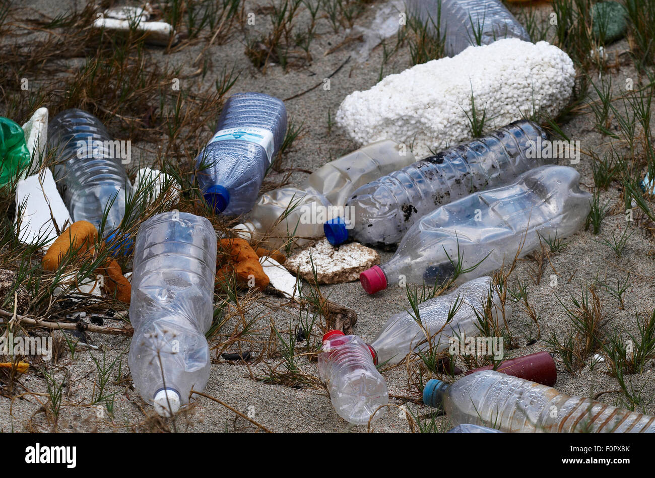 Litter on the beach, Falassarna, Crete, Greece, April 2009 Stock Photo ...