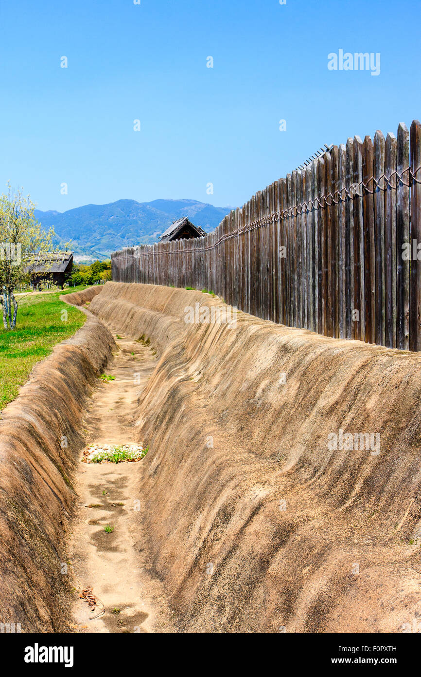 Japan, Yoshinogari iron age Historical Park. Reconstructed Yayoi ...