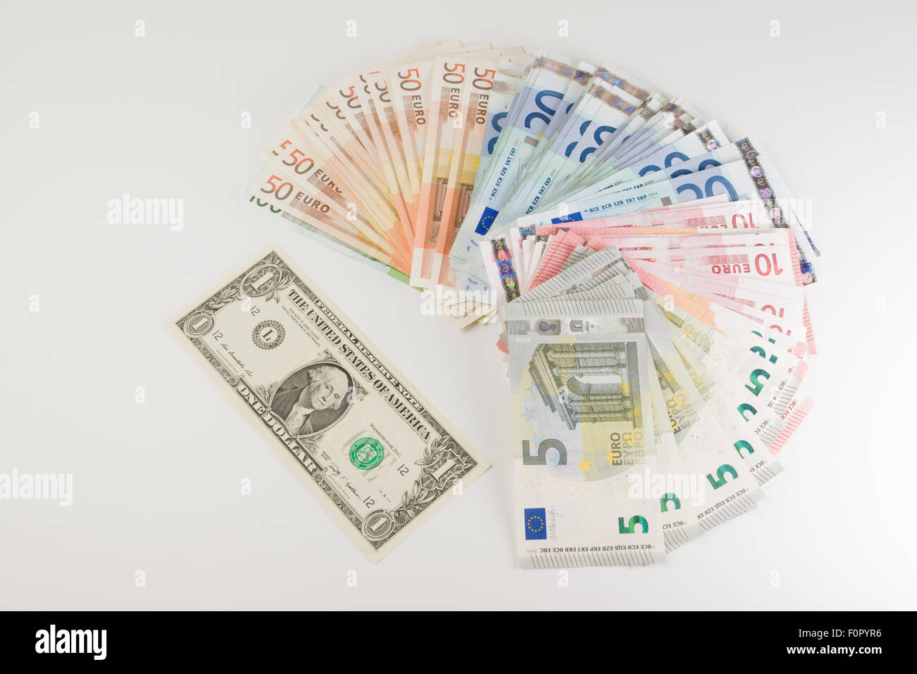 set of banknotes of different face value lie on a white background ...