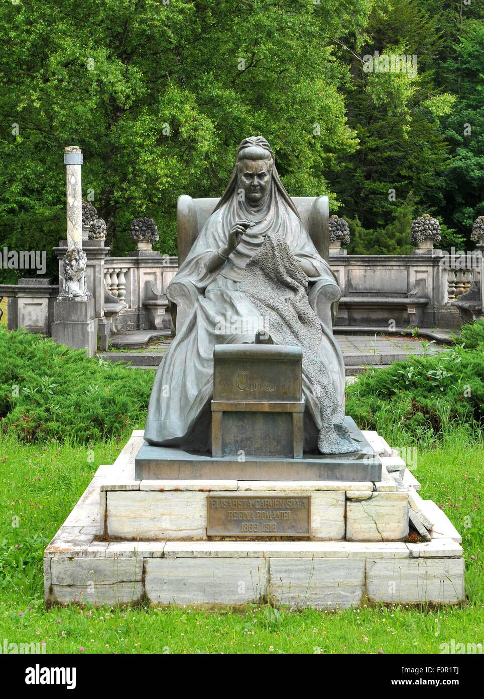 Sinaia, Romania - June 25, 2015. Detail of Queen Mary statue on the ...