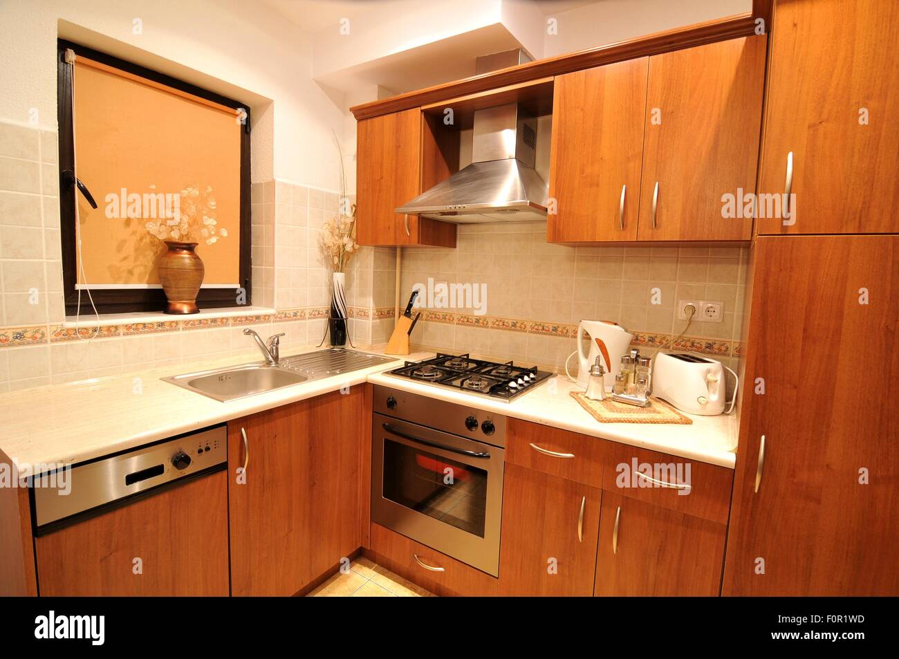 Wide angle view of modern kitchen Stock Photo - Alamy
