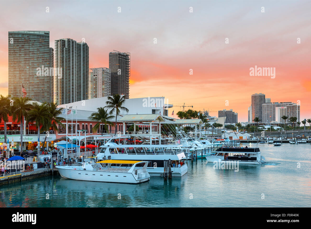 Miami, Bayside Mall at Dusk Stock Photo - Alamy