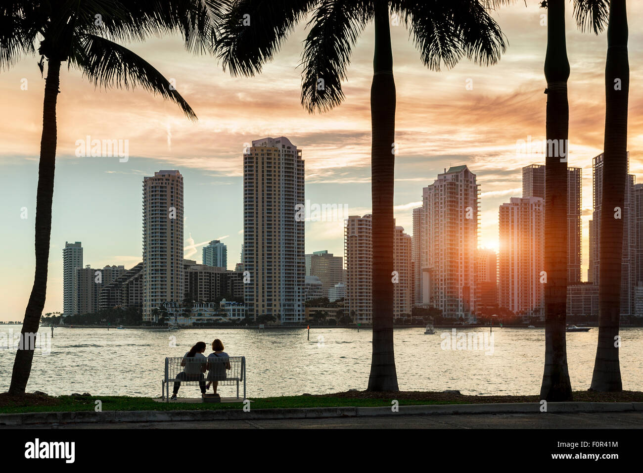Florida, Miami Skyline at sunset Stock Photo - Alamy