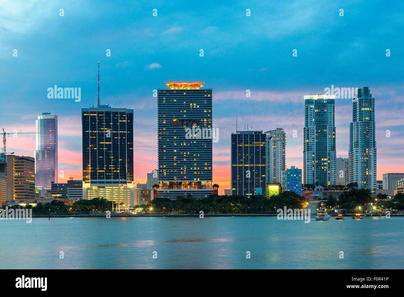 Florida, Miami Skyline at sunset Stock Photo - Alamy