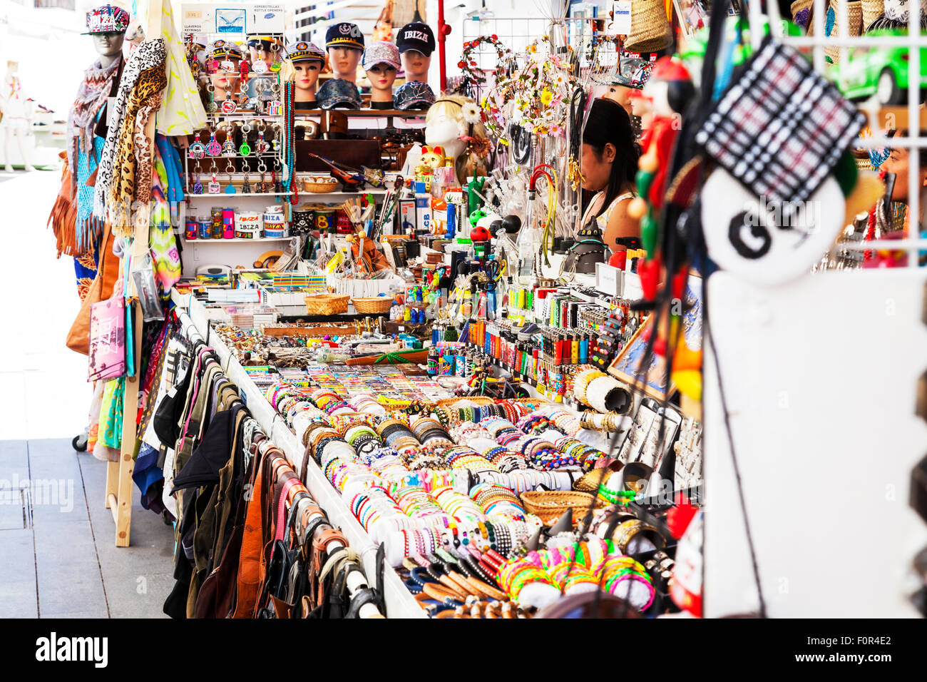 Tourist tat junk rubbish for sale on stall in Ibiza Town Spain Spanish ...