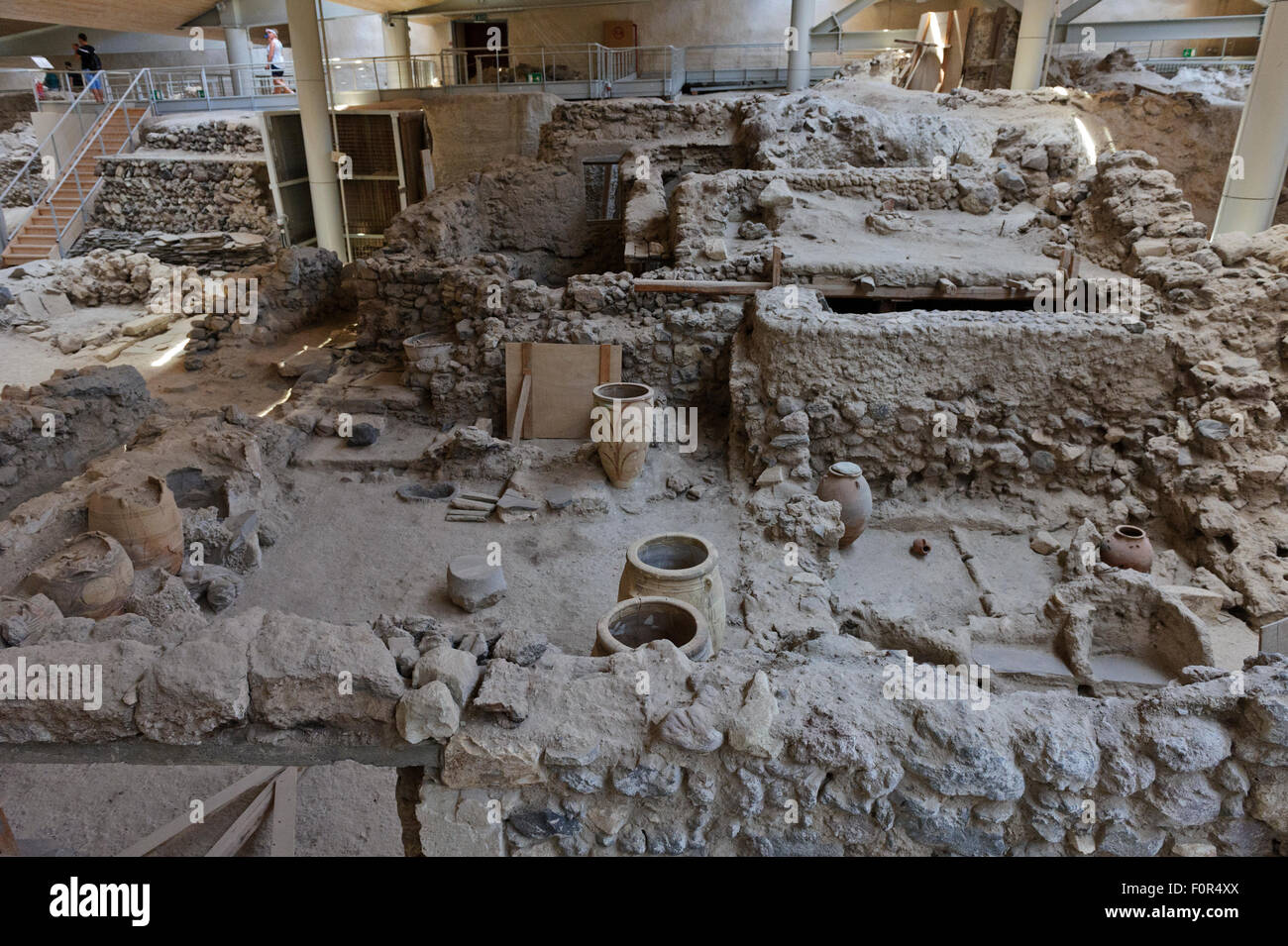 The excavation of the village of Akrotiri destroyed by a volcanic ...