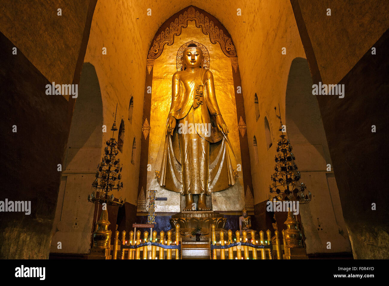 Standing gilded Buddha, Buddha statue, Ananda Temple, Bagan, Mandalay ...