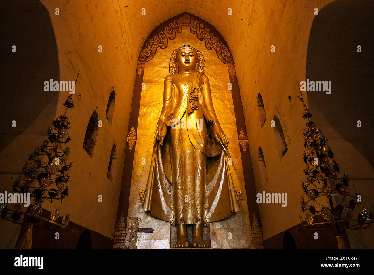 Standing gilded Buddha, Buddha statue, Ananda Temple, Bagan, Mandalay ...