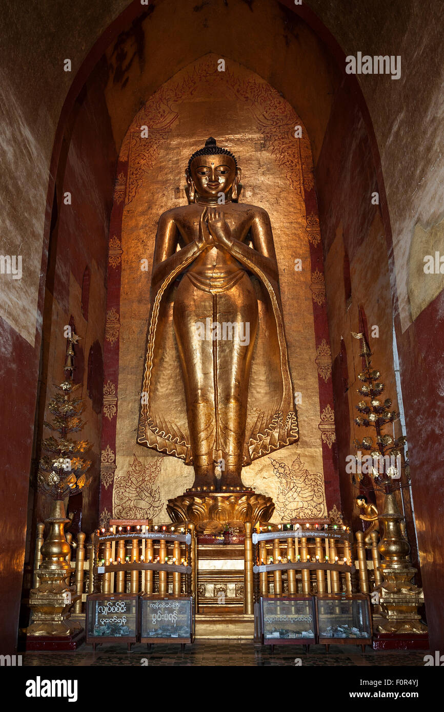 Standing gilded Buddha, Buddha statue, Ananda Temple, Bagan, Mandalay ...