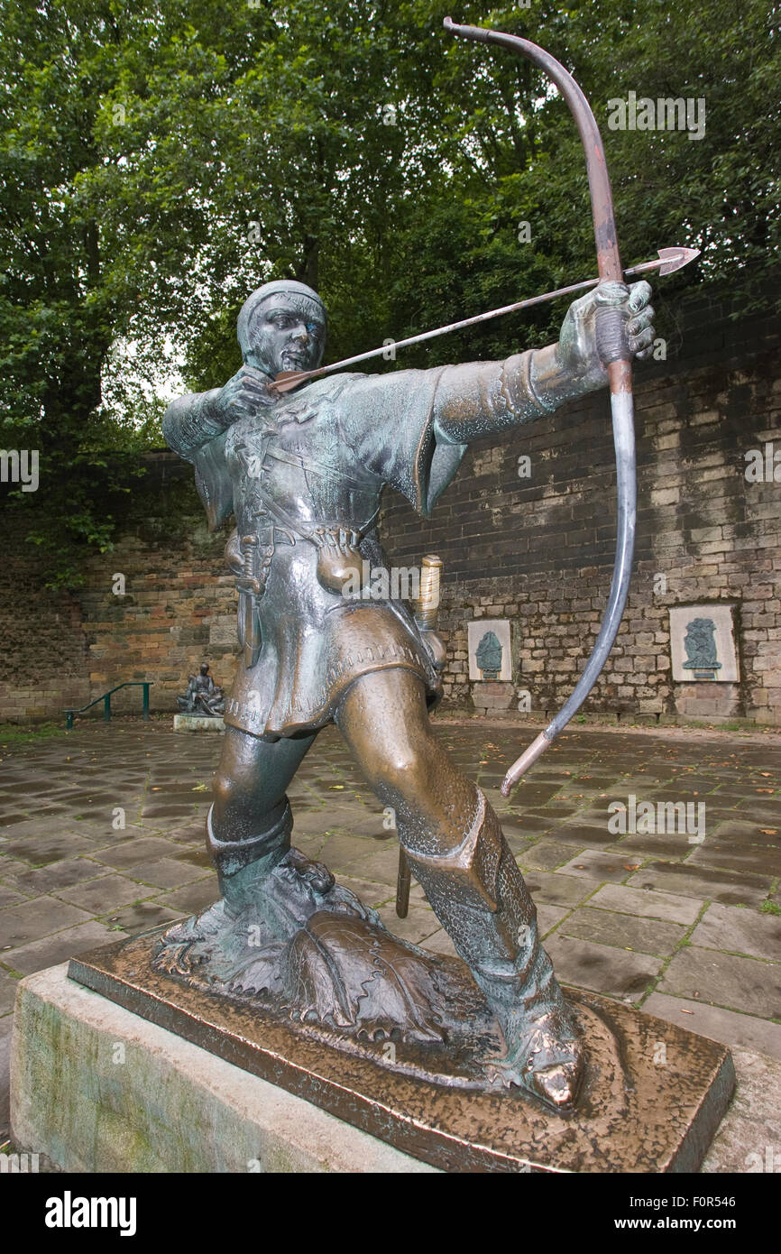 Robin Hood statue beneath the Nottingham Castle in Nottingham city ...