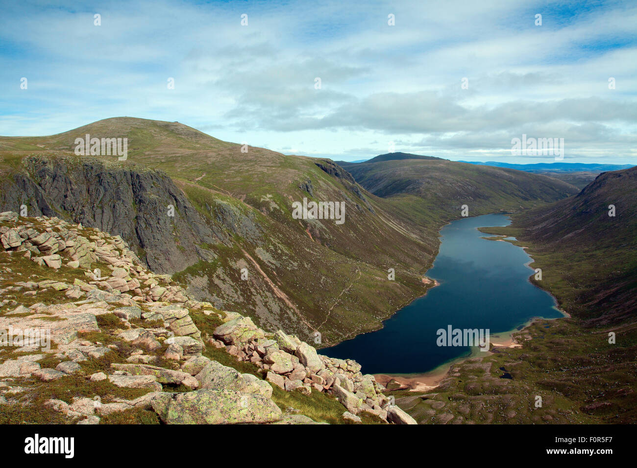 Cairn Gorm, Loch Avon and the Loch Avon Basin from Shelter Stone Crag ...