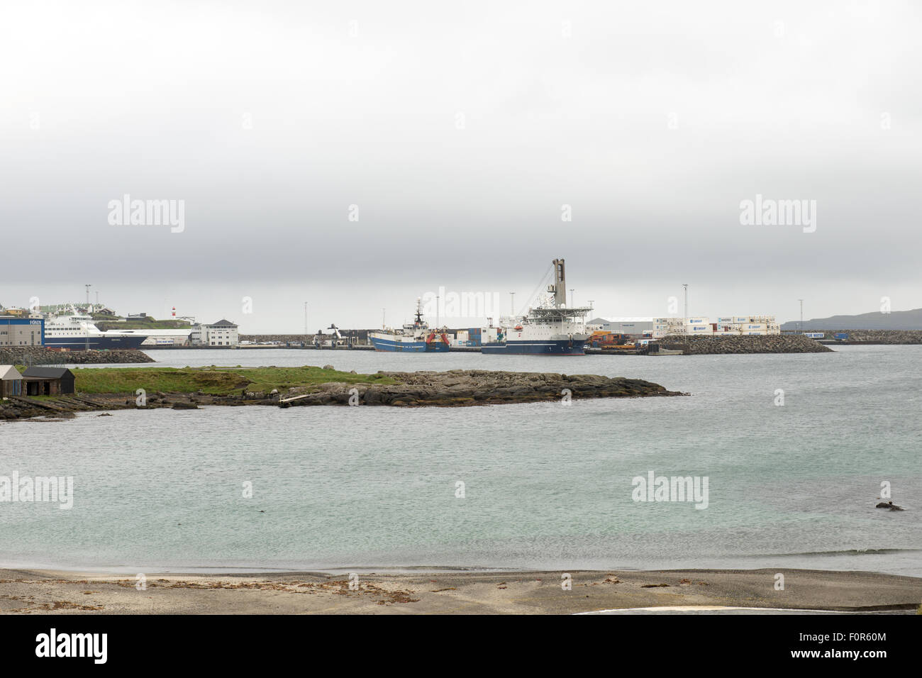 ROV support vessel Stril Explorerer in the Harbor of Torshavn on the ...